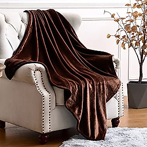 SOCHOW Flannel Fleece Blanket Throw Size, All Season Lightweight Super Soft Cozy Blanket for Bed or Couch, Brown