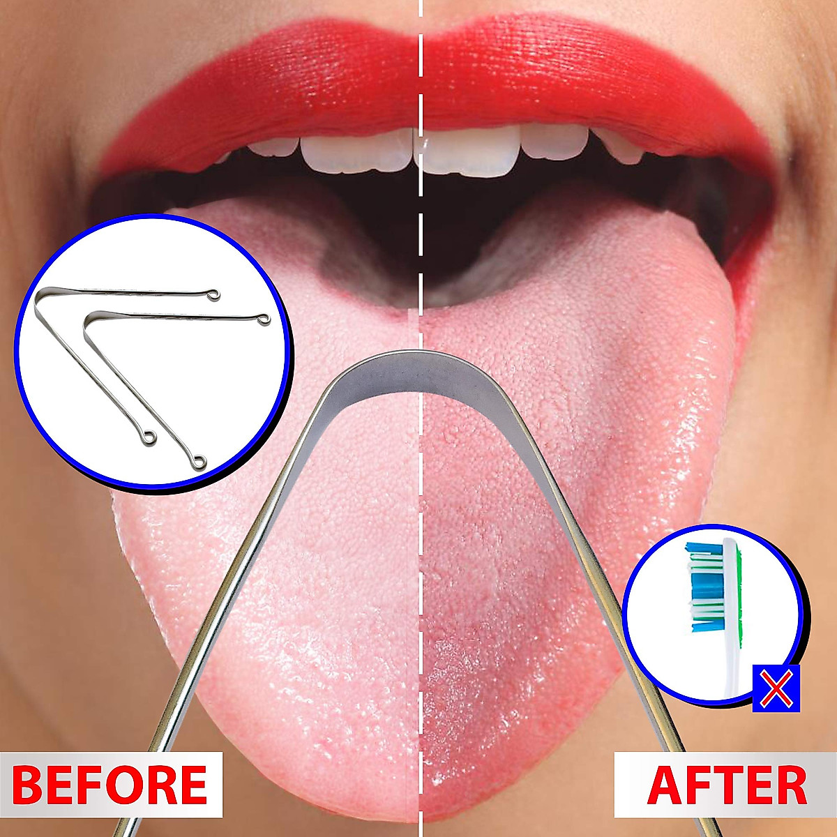 High Grade Stainless Steel Tongue Cleaner, Set of 12, for Bad Breath Treatment Naturally