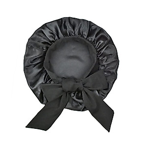 Silk Bonnets Satin Bonnet for Women Curly Hair Covers Large Sleep Hair Bonnets Sleeping Night Cap Silk Bonnet with Tie Band (Black + Pink Floral + Purple Floral)