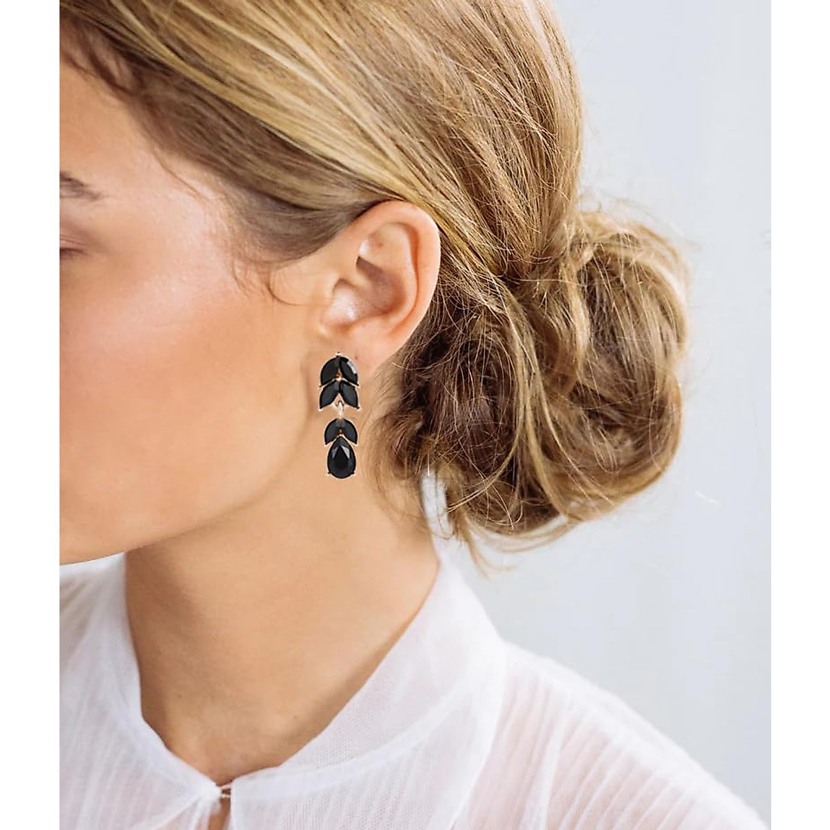 Black Rhinestone Teardrop Dangle Earrings Cute Elegant Crystal Bridal Wedding Earrings for Women Party Prom Dainty Jewelry