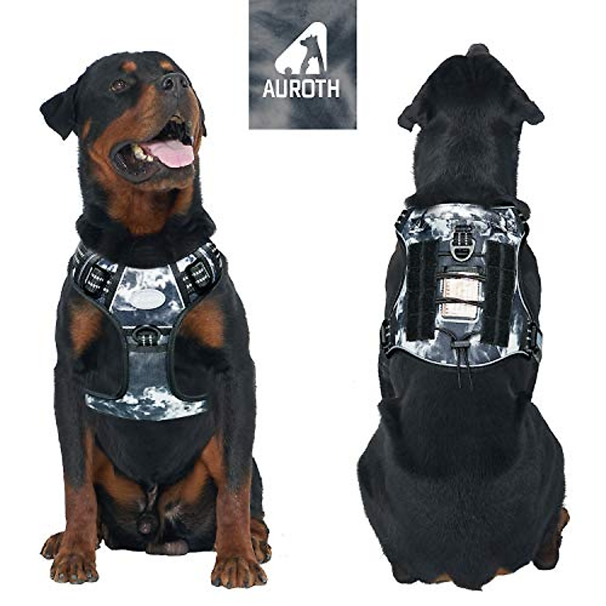 AUROTH Tactical Dog Harness for Small Medium Large Dogs No Pull Adjustable Pet Harness Reflective K9 Working Training Easy Control Pet Vest Military Service Dog Harnesses (L, Black Ink)