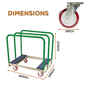 Yeeoy Steel Panel Truck with Swivel Casters and Wood End, Heavy Duty Panel Dolly Cart Drywall Sheet Cart with 3 Standard Upright, 1500 lbs Capacity Platform Truck Cart, 36" Length x 24" Width