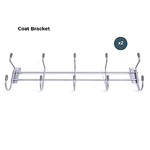 Crownwall Heavy Duty Steel Coat Hooks Bracket with 10 Pegs, Compatible Slat Wall Storage Organizer (2 Pack)