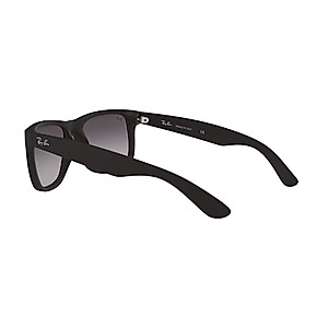 Ray-Ban RB4165 Justin Rectangular Sunglasses, Rubber Black/Light Grey Gradient Dark Grey, 55 mm