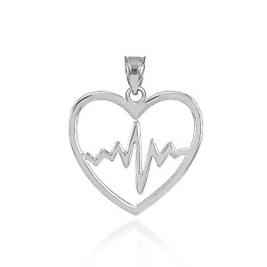 925 Sterling Silver Lifeline Pulse Heartbeat Open Heart Charm Pendant