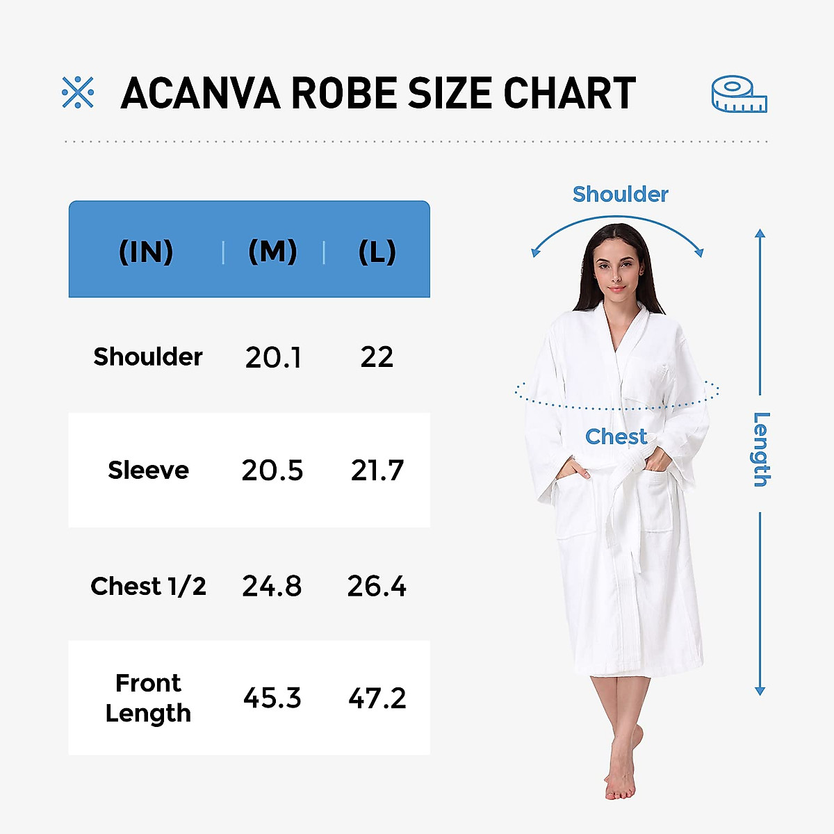 Acanva 100% Cotton Women Bathrobe Plush Soft Towel Robe with Waist Front Tie and Side Pockets for Spa Shower & Hotel, White