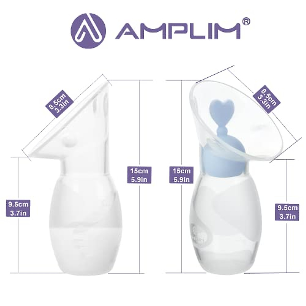 Amplim Manual Breast Pump with Two Stoppers - 2 Pack, FSA/HSA Eligible, 4oz/100ml, Portable, Comfortable, and Easy to Use - BPA-Free and Food Grade Silicone - Ideal for Breastfeeding Moms On The Go