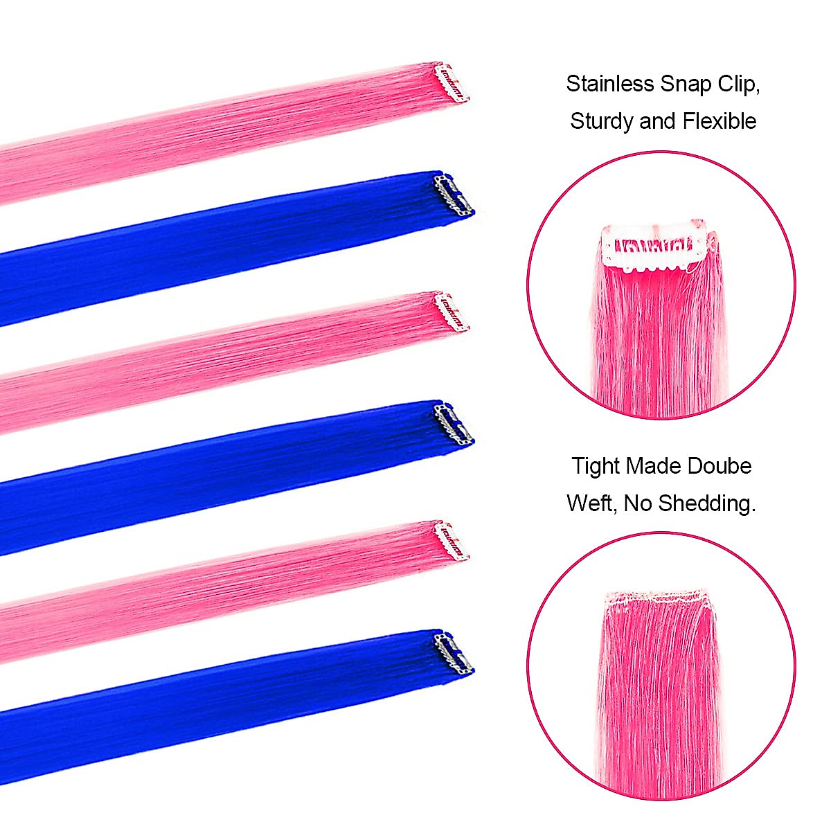 BHF Blue Orange Hair Extensions Clip in Halloween Hair Accessories for Kids Girls Women Bright Vibrant Neon Hair Extensions Fairy Hairpieces Long Straight Color Hair Extensions 22"