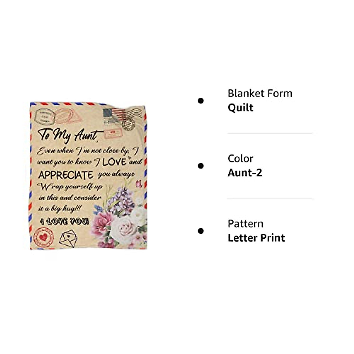 AJIIUSV to My Aunt Blanket from Niece Quilt Envelope Throw Blankets Mothers Day Blanket Gifts for Auntie Flannel Blanket Birthday Women's Day Holiday 50"x60"