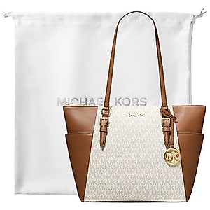 Michael Kors Charlotte Signature Large Top Zip Tote, Shoulder Bag bundle with XL Dust Bag Vanilla