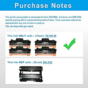 LCL Compatible Toner Cartridge Replacement for Brother TN760 TN-760 TN730 TN-730 3000 Pages with Chip HL-L2350DW HL-L2390DW HL-L2395DW HL-L2370DW HL-L2310D HL-L2370DN HL-L2357DW (4-Pack Black)