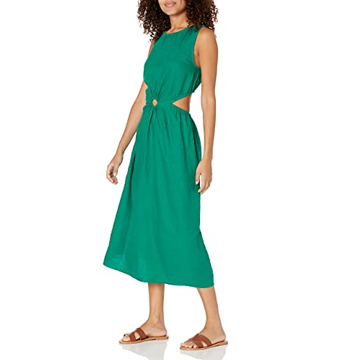 The Drop Women's Sade Linen Cut Out Midi, Ultramarine Green, S