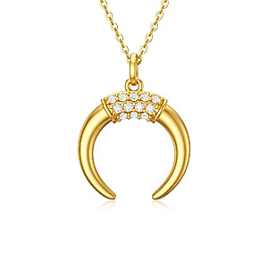 SISGEM 14K Real Gold Moon Pendant Necklace for Women,I Love You to The Moon and Back,Yellow Gold Half Moon Necklaces,Anniversary Present for Her Wife Mom 16''+2''