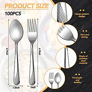 200 Pcs Dinner Forks and Spoons Silverware Set Heavy Duty Stainless Steel Flatware Cutlery Metal Included 100 6.7 Inch Forks and 100 6.7 Inch Spoons, Mirror Polished, Dishwasher Safe