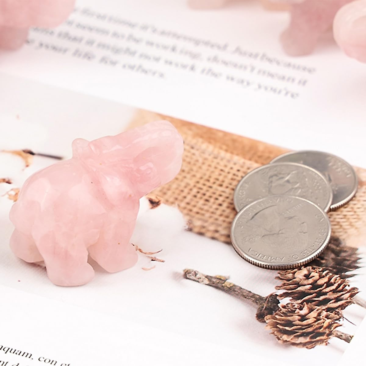 SUNYIK Rose Quartz Elephant Pocket Statue Kitchen Guardian Healing Figurine Decor 1.5"
