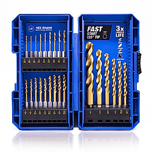 JEFE HEX 24 Pieces Hex Shank Drill Bit Set for Impact Driver, HSS Twist Titanium Drill Bits for Metal, Hex Drive Quick Change Drill Bits Set Ideal for Steel, Copper, Aluminum, Zinc Alloy, Wood and Plastics
