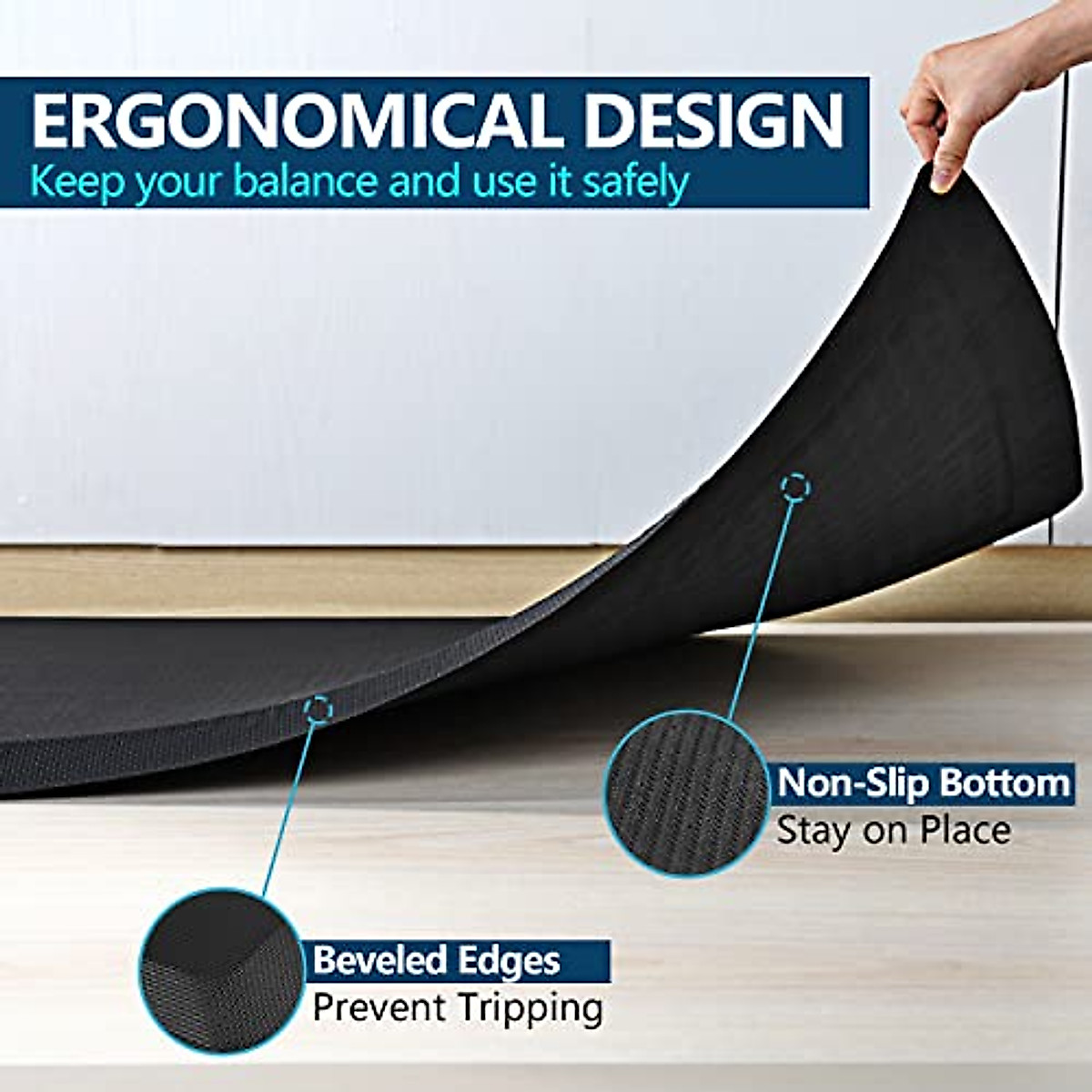FEATOL Anti Fatigue Mat Floor Mat, Extra Thick Standing Office Desk Mat Foam Cushioned Anti Fatigue Ergonomic Kitchen Mats Comfort Standing Pad 9/10 Inch (20" x 32", Black)