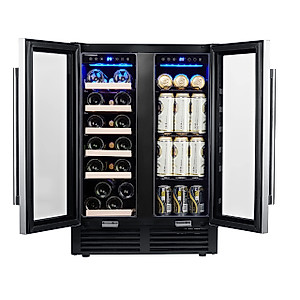 Anwick 24" Wine Cabinet Refrigerator Dual Zone Built-in or Freestanding Refrigerator Home Built-in Wine Cabinet with Stainless Steel Tempered Glass Door and Temperature Memory