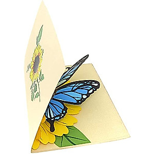 PopLife Blue Butterfly and Sunflower Pop Up Mother's Day Card - 3D Anniversary, Valentine's Day Card, Thank You, Happy Birthday - for Mom, for Wife, for Daughter, for Sister