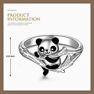 Silver Panda Ring for Women Cute Panda Bear Jewelry Rings Animal Friendship Mothers Day Valentines Gifts Size 8