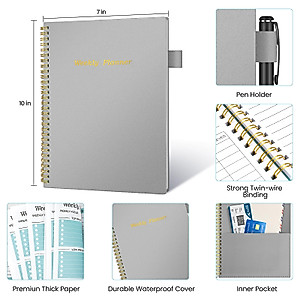 7"x10" Undated Weekly Planner, 53 Weeks To Do List Goals Notebook with Spiral Binding, Flexible Cover, Perfect for Daily & Weekly Plan (Gray)