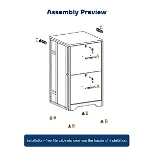 AODK File Cabinet Fully Assembled Filing Cabinet for Home Office, Small File Cabinets with Lock, Office Storage Cabinet 2 Drawer for Legal/Letter/A4 File, Black