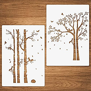 Tree Branches Stencils Painting on Wood, 2 Pcs Family Tree Reusable Templates for Canvas Paper Art Journaling Mixed Media DIY Scrapbooking A4 Size 8.3"x11.7"