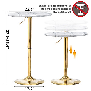 Finnhomy 24'' Round Cocktail Bar Table with Metal Base, Tall Bistro Pub Table, Adjustable 27.9''-35.4'' Counter Bar Height for Kitchen, Dining Room, Living Room, Easy Assembly, Gold