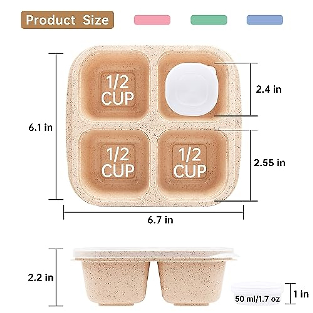 Luriseminger 4 Pack Bento Lunch Box，4 Compartment Snack Containers，Divided Bento Snack Box，Meal Prep Containers Kids/Toddle/Adults,Food Storage Containers for School, Work and Travel