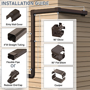 Flamorrow 3" 16Ft Brown AC Line Set Cover Kit, Decorative PVC Tubing Cover Kit for Ductless Mini Split Air Conditioner, Central AC and Heat Pump System