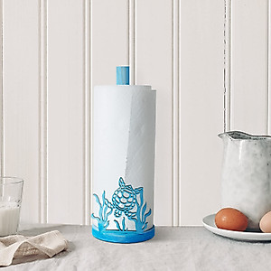 Beach Paper Towel Holder Nautical Wooden Paper Towel Stand Sea Turtle Octopus Weed Ocean Paper Towel Dispenser Kitchen Farmhouse Accessories for Kitchen Table or Bathroom Decoration(Turtle)
