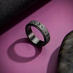 LuckyAmor Stainless Steel Spinner Ring, Halo Style, Black, for Women and Men - Size 6-10, Anxiety Moon Star Ring, Unique Gift for Teen Girls Boys, Hypoallergenic