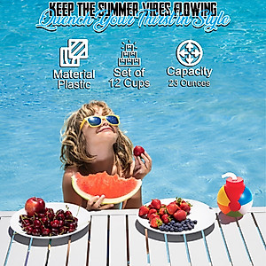 Fun Express Set of 12 Pieces Beach Ball Cups with Straws, Holds 23 oz, Summer Party Supplies, Multi-Color