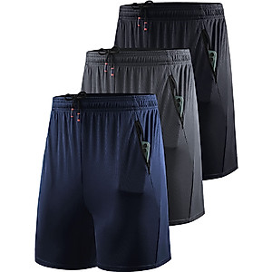 NELEUS Men's Basketball Shorts 7" Workout Running Shorts,6083,3 Pack,Black/Grey/Navy Blue,L