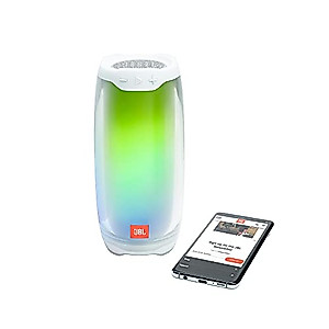 JBL Pulse 4 - Portable Bluetooth Speaker with 360 degrees LED lights, powerful sound and deep bass, IPX7 waterproof, 12 hours of playtime, JBL PartyBoost for multiple speaker pairing (White)