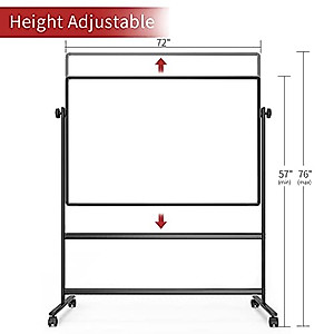 VIZ-PRO Double-Sided Magnetic Mobile Whiteboard, 72 x 36 Inches, Height Adjustable Rolling Dry Erase Board Black with 4 Markers, 6 Magnets, 1 Eraser and 2 Hooks