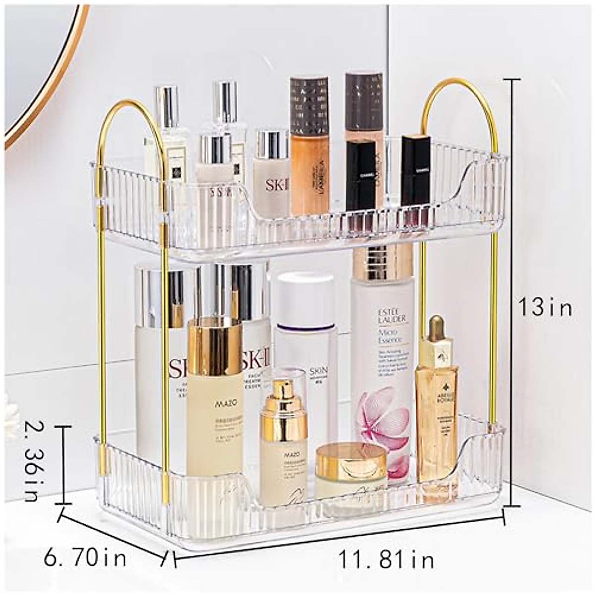 COMVTUPY Bathroom Counter Organizer Countertop Storage Cosmetics Skincare Shelf Organizer Makeup Organizer Perfume for Dresser Vanity Tray Spice Rack Organizer for Kitchen(2 Tier-Clear)