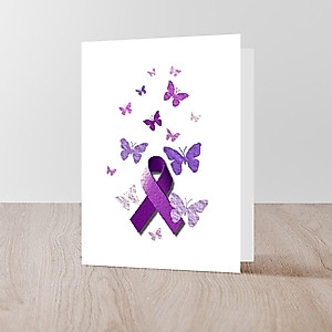 CafePress Purple Awareness Ribbon Greeting Card (20-pack), Note Card with Blank Inside, Birthday Card Glossy