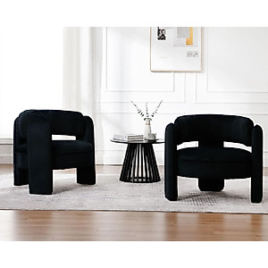 HNY Mid Century Modern Velvet Barrel Accent Chairs Set of 2 Clearance, Comfy Round Upholstered Armchairs with Open Back, Side Club Lounge Arm Chairs for Living Room, Bedroom, Small Spaces, Black