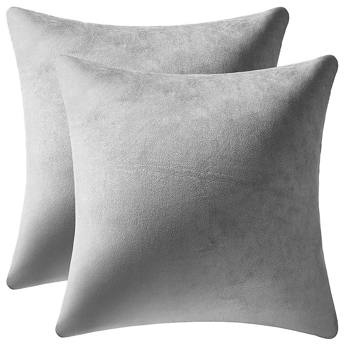 DEZENE Decorative Pillow Cases 20x20 Light-Grey: 2 Pack Cozy Soft Velvet Square Throw Pillow Covers for Farmhouse Home Decor