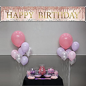 Pink Rose Gold Happy Birthday Banner Decorations,Large Happy Birthday Yard Banner Sign Party Supplies for Women, 16th 21st 30th 40th 50th Birthday Decor for Outdoor Indoor (9.8x1.6ft)