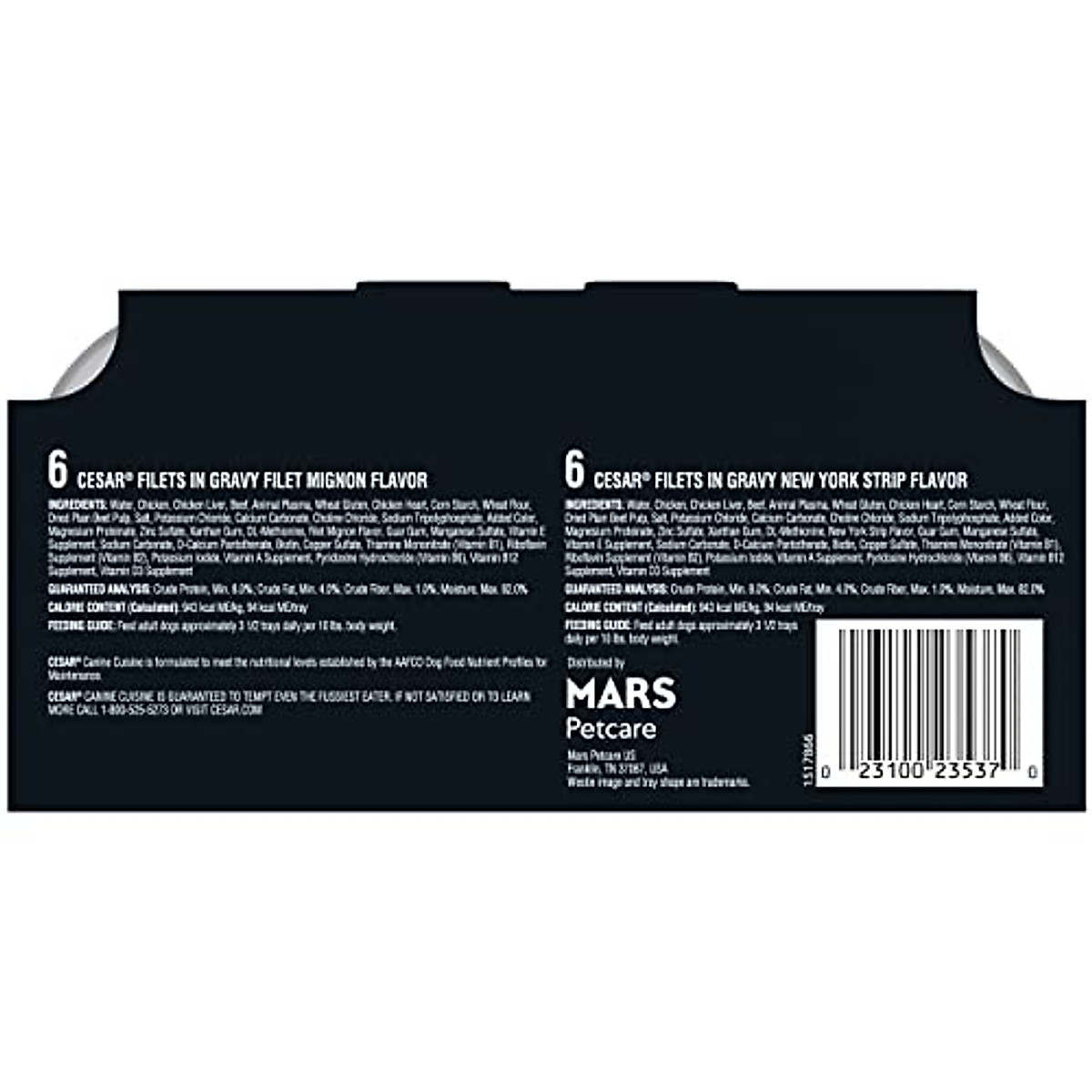 CESAR Adult Soft Wet Dog Food Filets in Gravy Variety Pack, Filet Mignon and New York Strip Flavors, 3.5 oz. - 12 Trays (1-Pack)