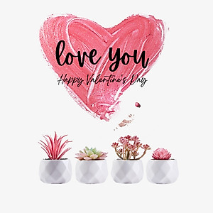 CADNLY Fake Succulent Plant Set - Artificial Desk Plants for Women Desk - Realistic Faux Succulents in Ceramic Pots - Mini Pink Decor for Bedroom Bathroom Office Shelf Decor