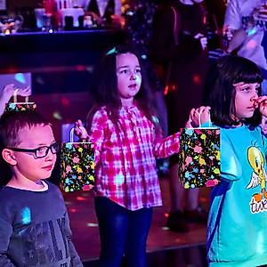 chiazllta 12 Pieces Neon Gift Bags Glow in the Dark Party Goodie Bags with Handle Paint Splatter Gift Bags for Treat Candy Neon Party Favors for Birthday Supplies Decor