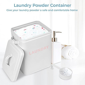 Homaisson Laundry Powder Container, Laundry Detergent Storage Container, Powder Laundry Soap Box, Vintage Style Metal Organizer with Lid and Handy Scoop