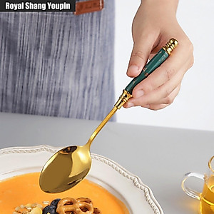 Royal Shang Youpin Ceramic Handle Kitchen Stainless Steel Silverware Tableware Flatware Cutlery Set Steak Knife Fork Spoon Teaspoon (Black,16 pieces)