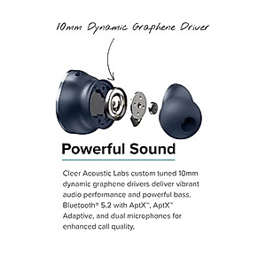 Cleer Audio Ally Plus II True Wireless Noise Cancelling Earbuds, Long Lasting 33 Hour Battery, Best Bluetooth Earbuds, Smart Controls Mobile App, Midnight Blue