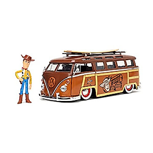 Jada Toys Disney Pixar Toy Story 1:24 Volkswagen T1 Bus Diecast Vehicle & 2.75" Woody Figure, Brown