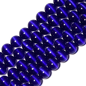 8mm Round Dark Blue Cat Eye Beads Strand 15 Inch Jewelry Making Beads