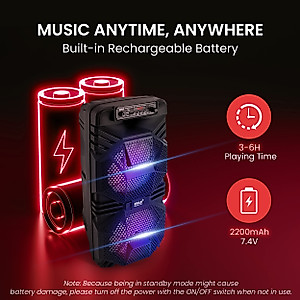 Pyle Bluetooth PA Speaker System - 600W Rechargeable Outdoor Bluetooth Speaker Portable PA System w/ Dual 8” Subwoofer 1” Tweeter, Microphone In, Party Lights, USB, Radio, Remote - Pyle PPHP2836B